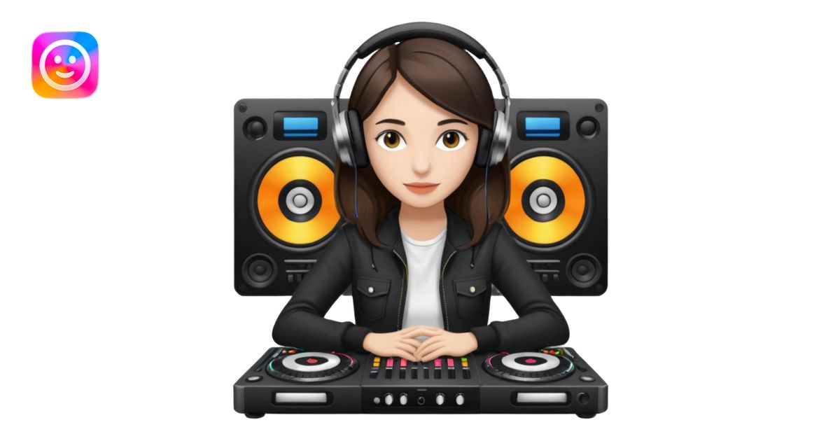 Amelie Lens with DJ table emoji | AI Emoji Generator