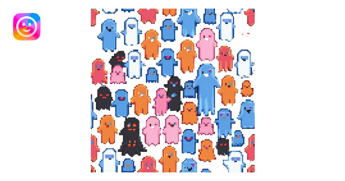 The four classic Pacman ghosts (red, pink, blue, and orange) in 8-bit ...