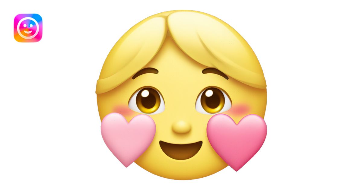 cute smiling yellow face with blush and pink pastel hearts around the ...