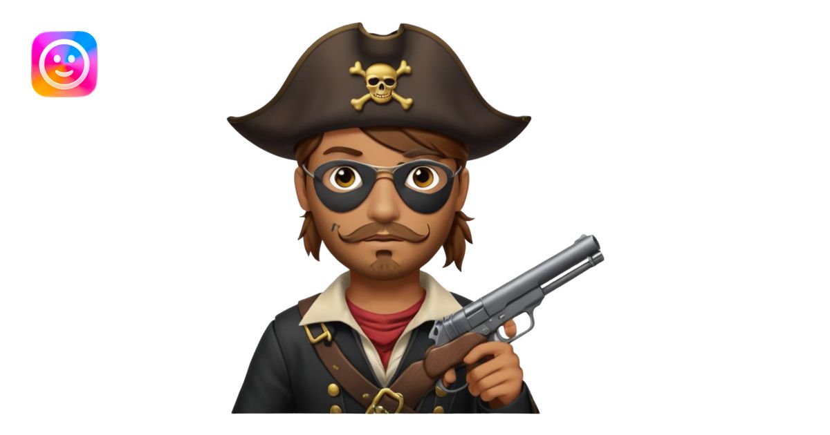Pirates patch on left eye hoarding a gun emoji | AI Emoji Generator