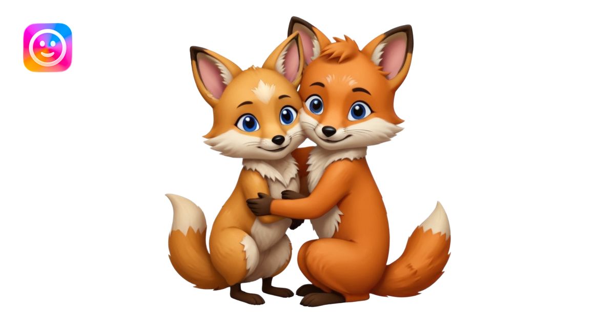 A cute female 9 tail fox hugging a male meerkat emoji | AI Emoji Generator