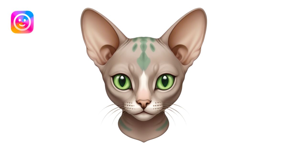 Sphinx cat green eyes, gray spot on head emoji | AI Emoji Generator