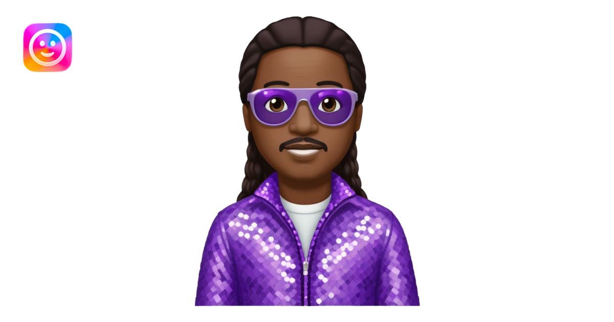 Stevie Wonder with long dark brown hair, lilac sequin outfit emoji | AI ...