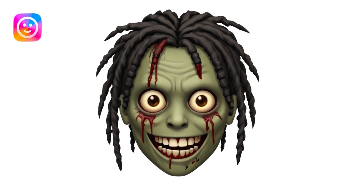 zombie with brown skin, messy black dreads hair, wide centered brown ...