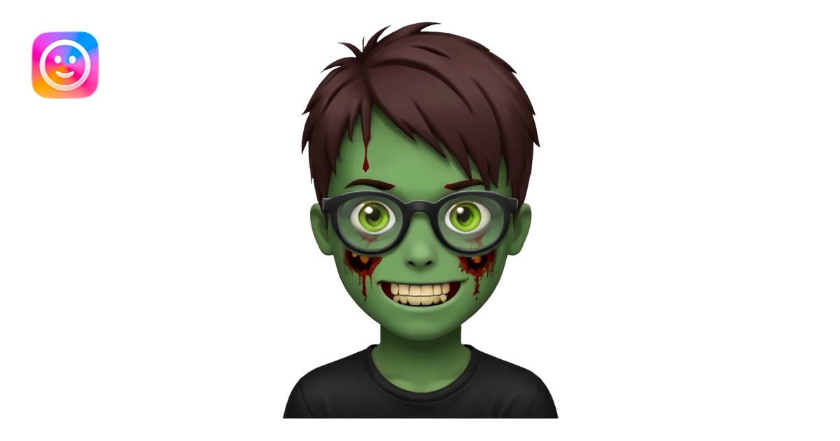 Zombie emo boy, green skin and brown hair, black glasses and a scary ...