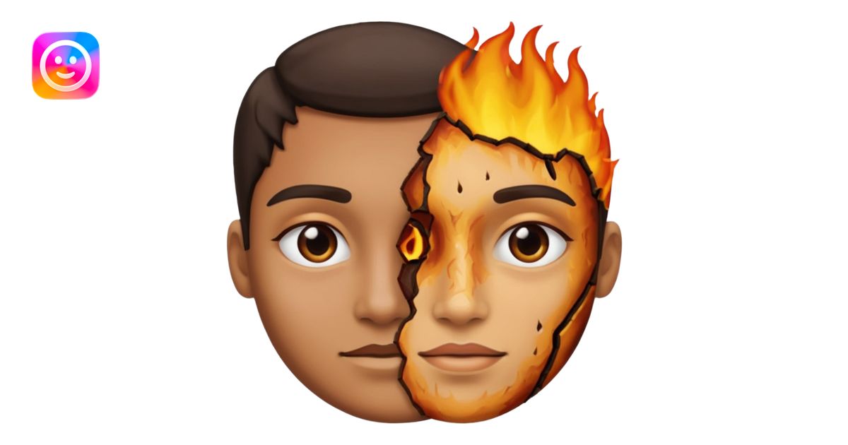 one half normal face other half burnt skin emoji | AI Emoji Generator
