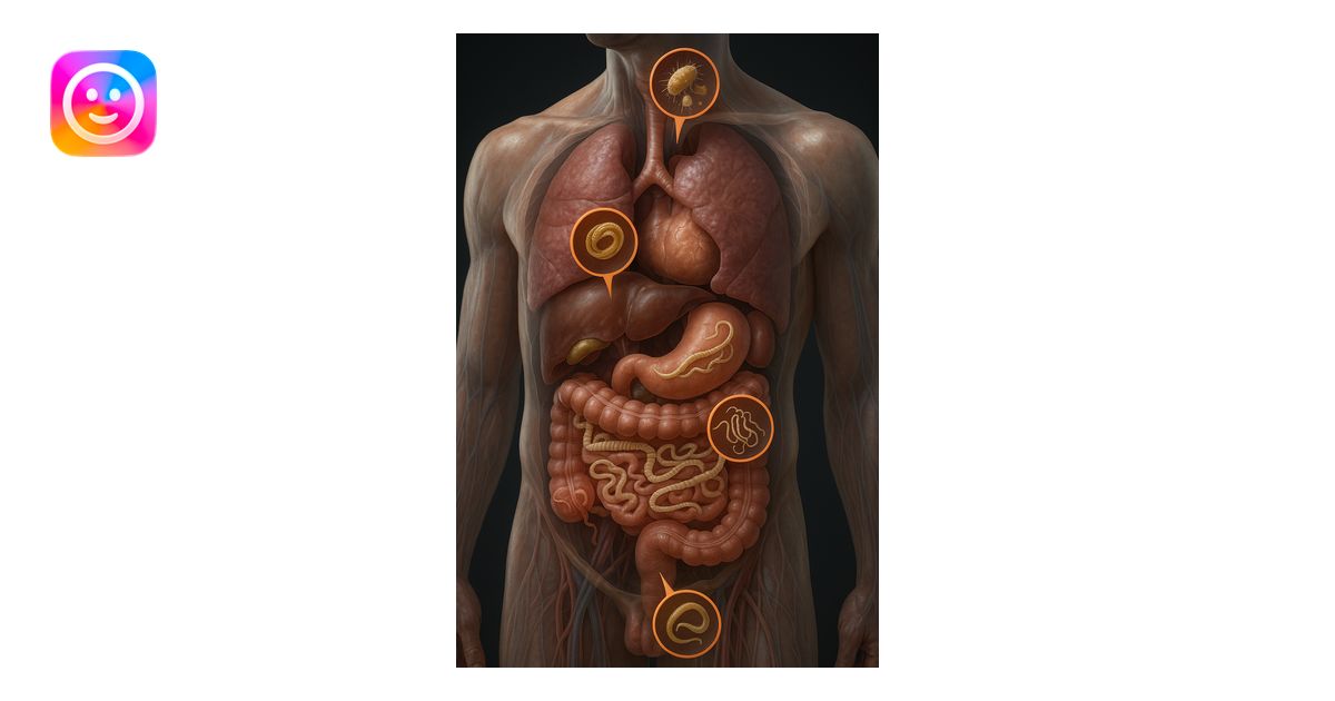 Vertical, hyper-realistic 3D cutaway illustration: the human body is ...
