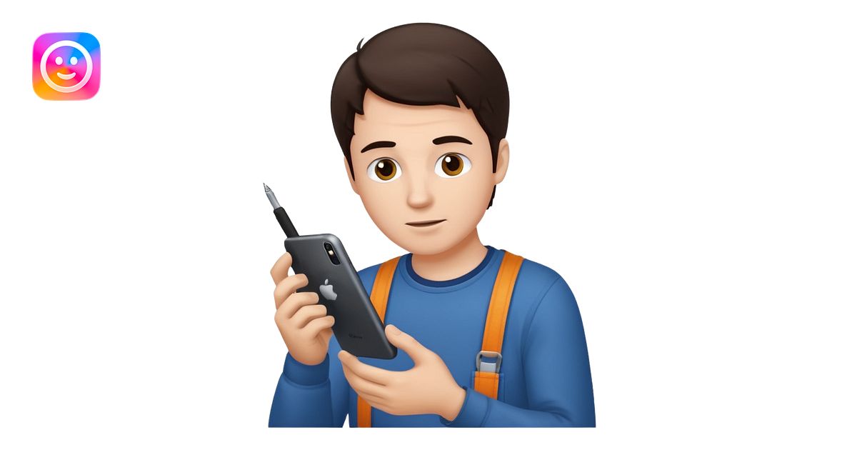make a white guy with dark brown hair repairing an iphone emoji | AI ...