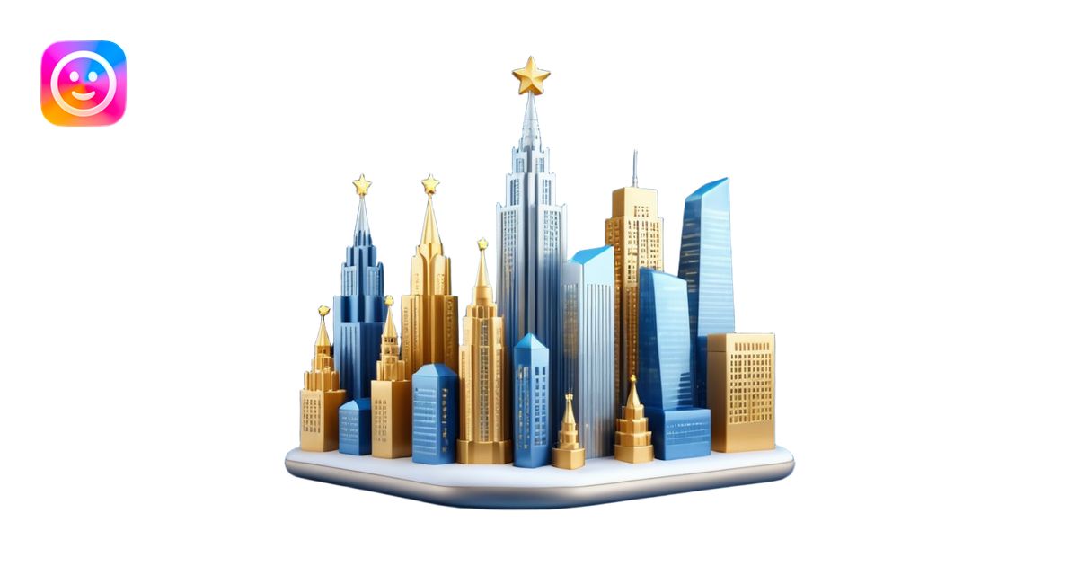 3D emoji of Moscow City business district skyline. A cluster of ...
