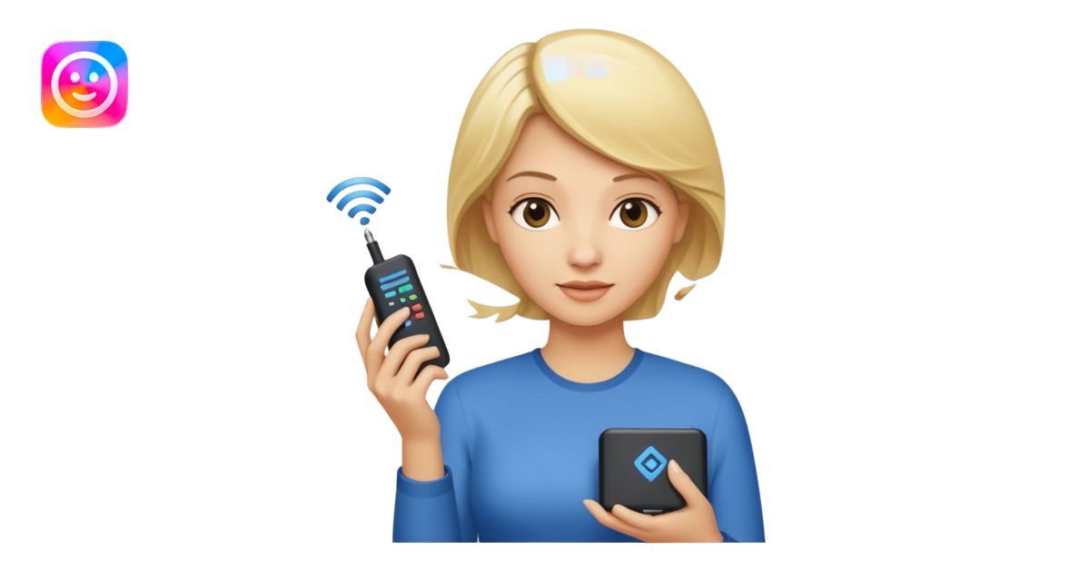 mujer rubia con modem de internet emoji | AI Emoji Generator