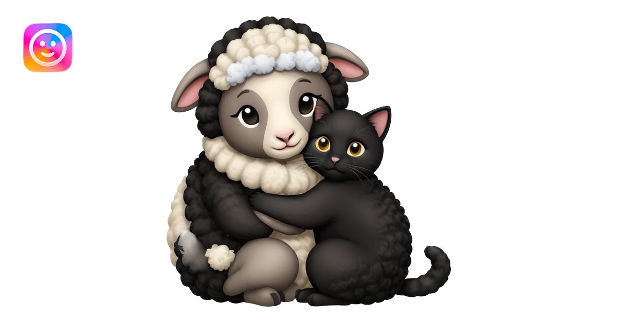 SHeep hugging 1 black cat emoji | AI Emoji Generator