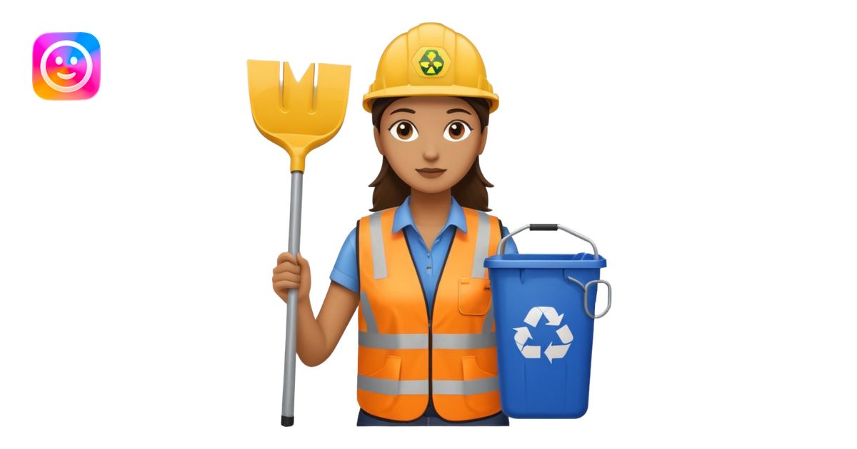 women, Waste Management, safety vest, trash picker emoji | AI Emoji ...
