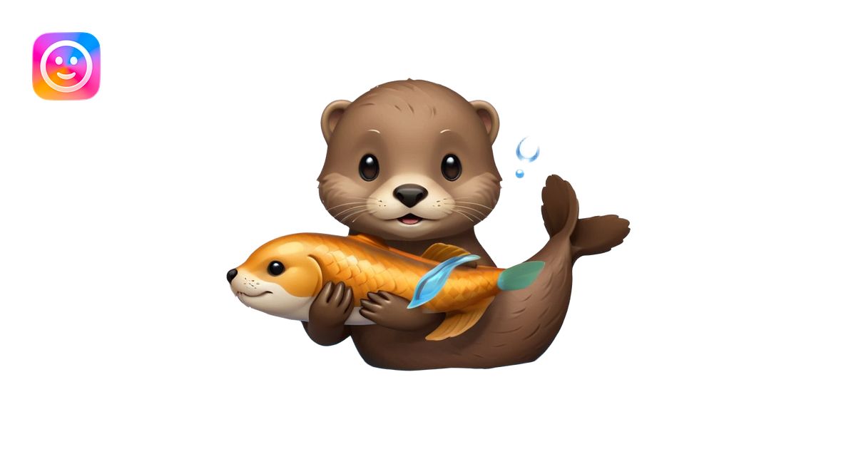 adorable otter floating on water, holding a fish emoji | AI Emoji Generator