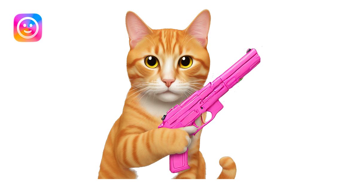 Orange cat with pink gun emoji | AI Emoji Generator