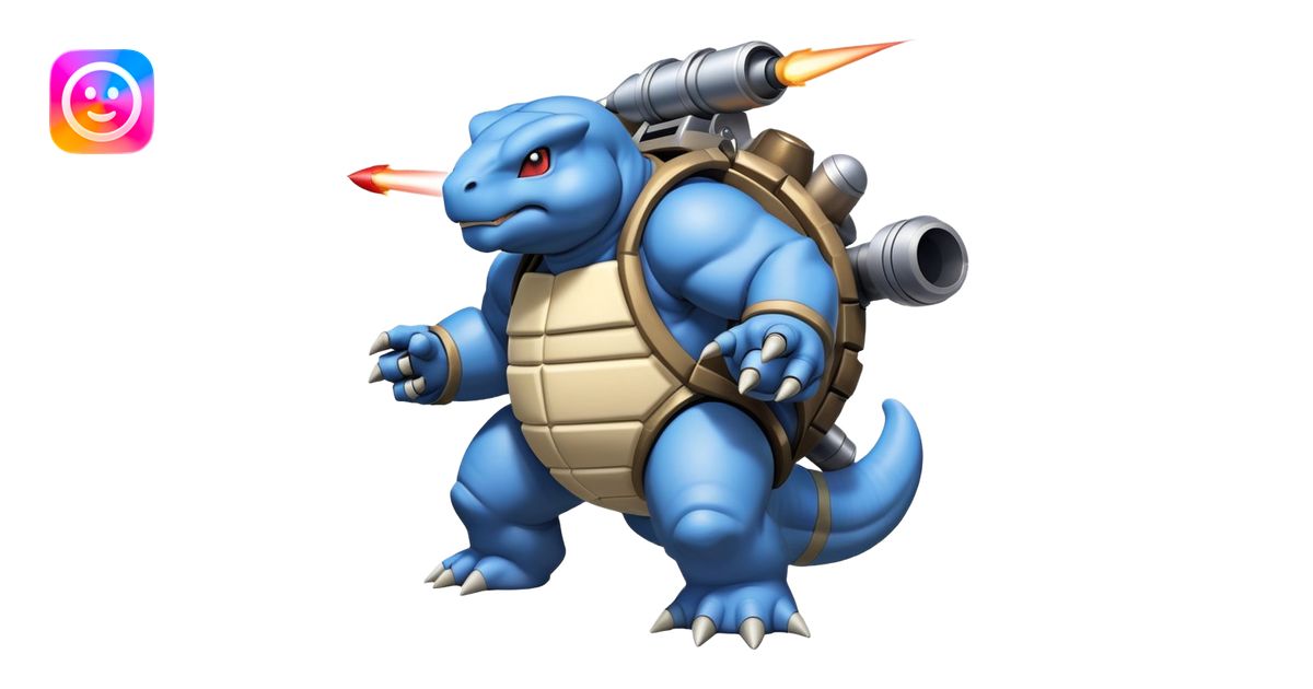 Blastoise with mechanical rocket launchers on its back emoji | AI Emoji ...