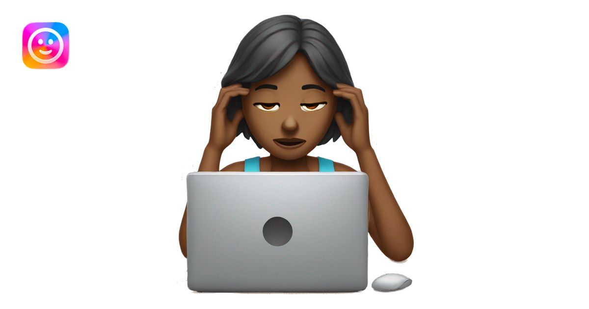 Girl on computer and exhausted emoji | AI Emoji Generator