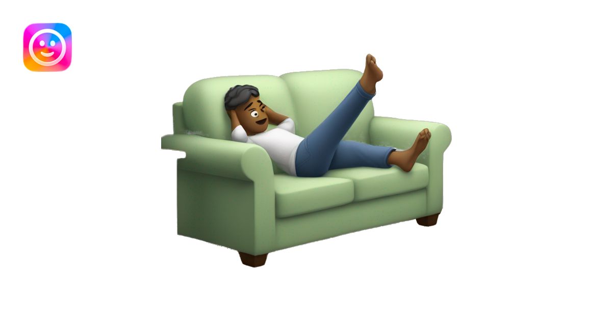 A person lying on a sofa, one leg crossed over the other, with hands ...