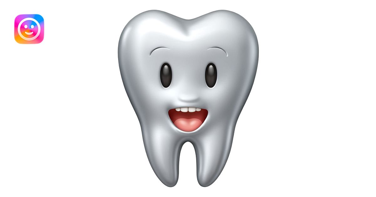 human tooth emoji, smooth chrome ceramic-metal texture, clean medical ...