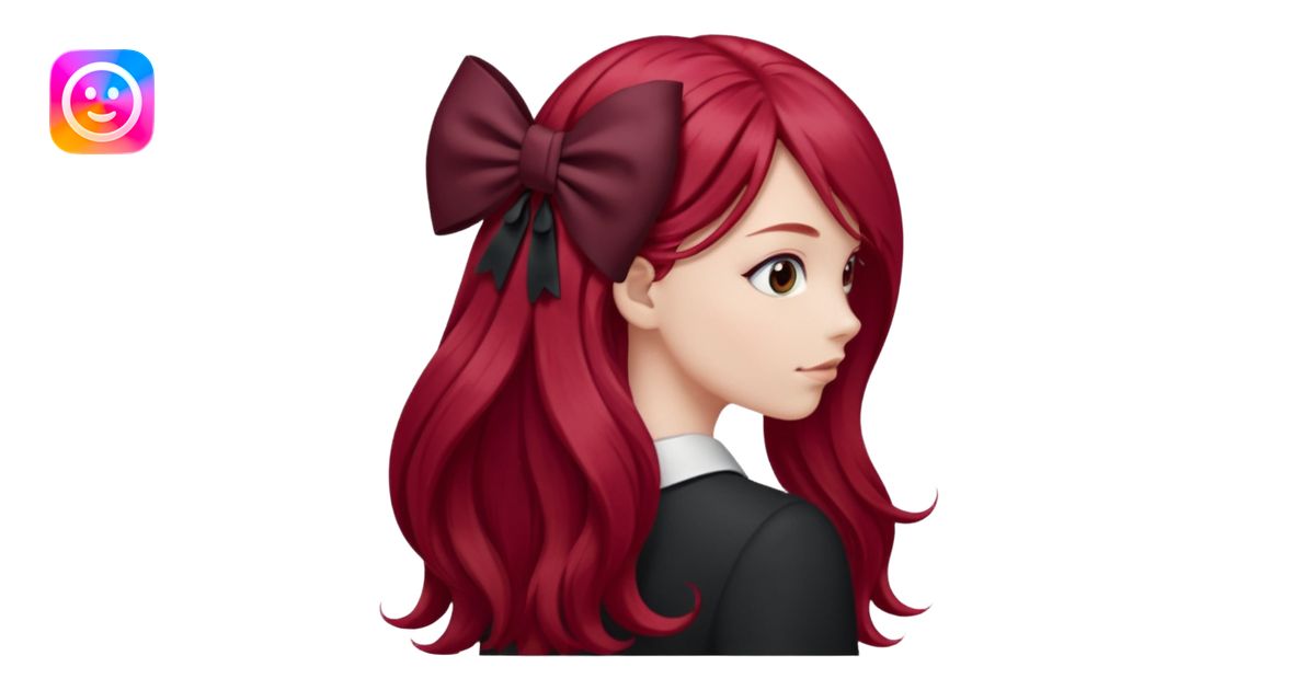 red long hairs with burgundy bow from the back emoji | AI Emoji Generator