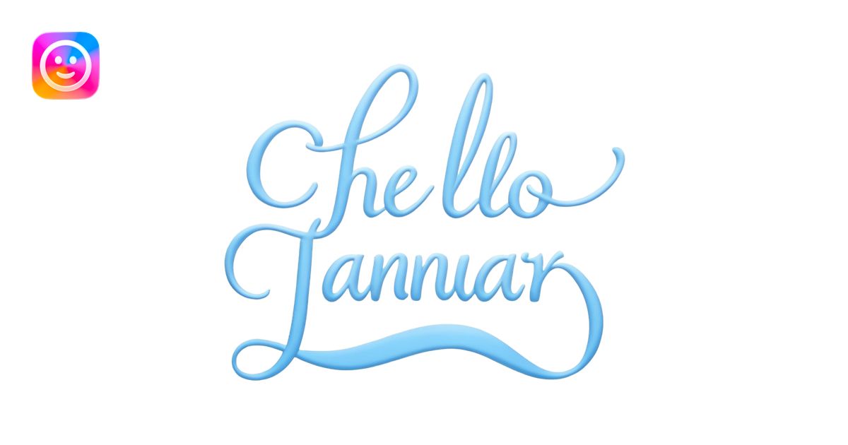 Light Blue “ hello January “ word in cursive emoji | AI Emoji Generator