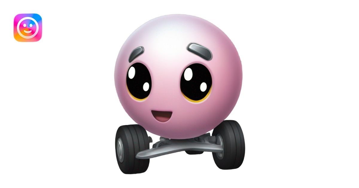 Metal cute black eyes Kirby ball driving on 4 car wheels emoji | AI ...