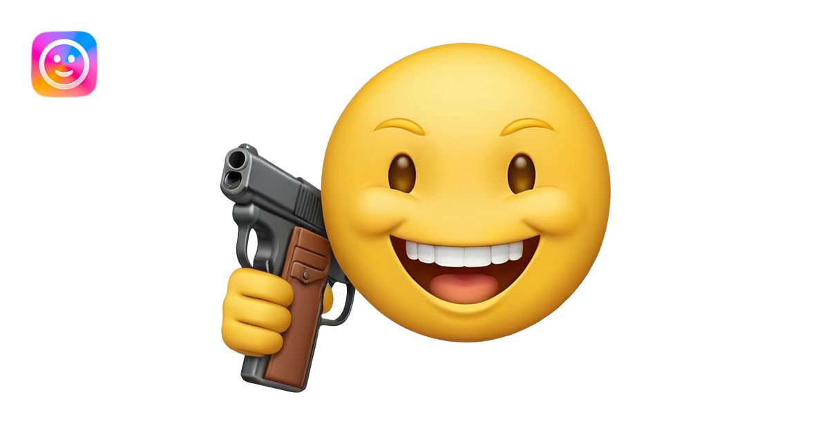 Yellow smile face laugh with gun in him open mouth emoji | AI Emoji ...
