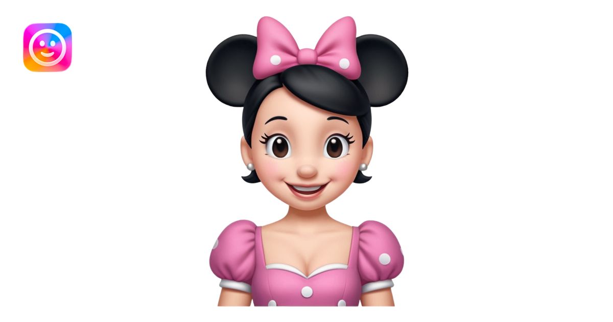 Pink Minnie Mouse, winking, pink dress emoji | AI Emoji Generator