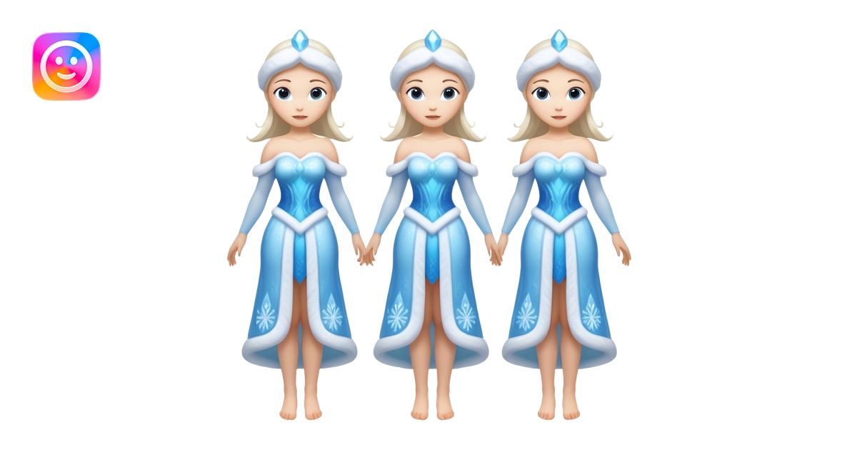 Four images of the same ice Snow Maiden character with two arms and two ...