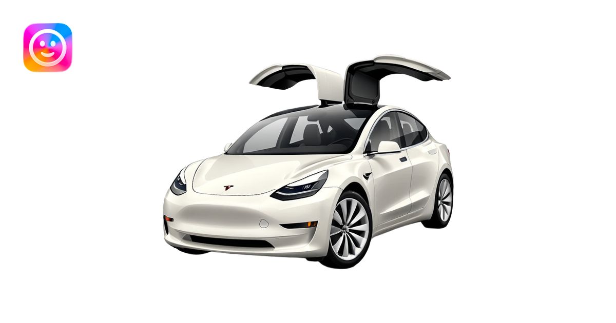 Tesla model 3 white. Icon. In a hurry. No wings emoji | AI Emoji Generator