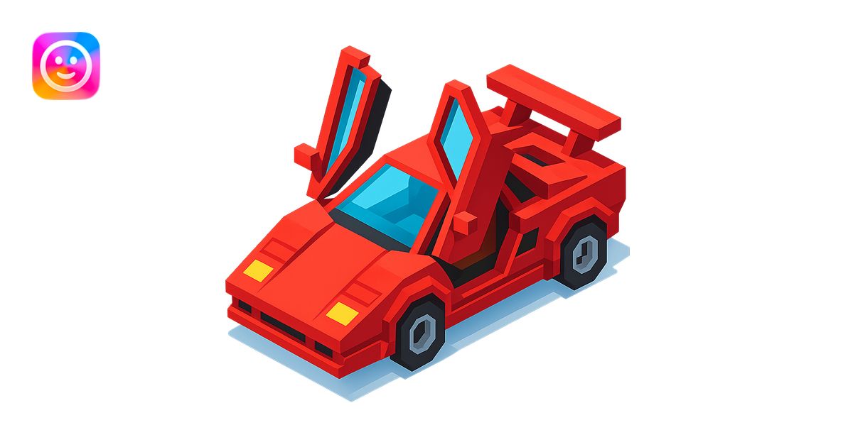 red Lamborghini Countach with open scissor doors, isometric view 3D ...