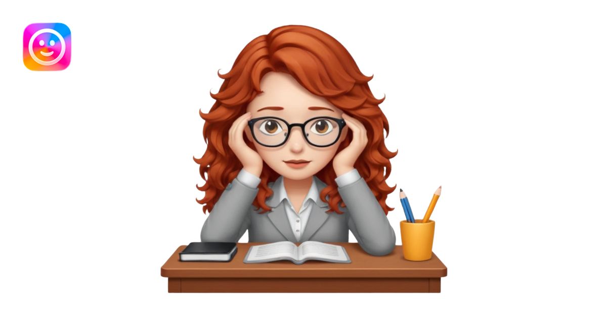 Pretty model, brown eyes, soft red wavy hair, falling asleep at desk ...