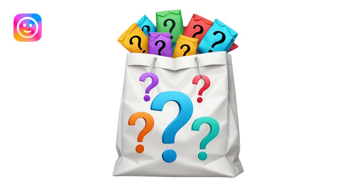 white goodiebag with questions mark boxes stuffed in it emoji | AI ...