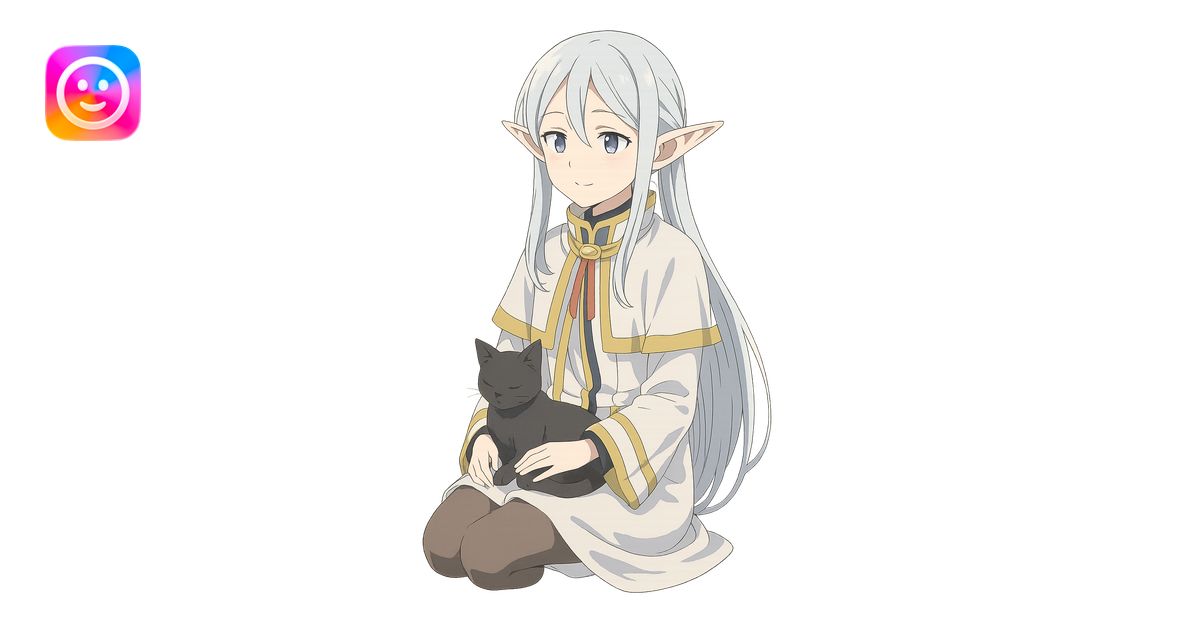 Frieren from Frieren: Beyond Journey's End, sitting with a black cat on ...
