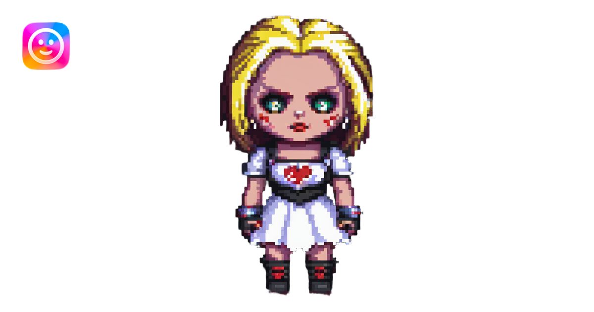 Chucky's bride in pixel art style illustration | AI Emoji Generator