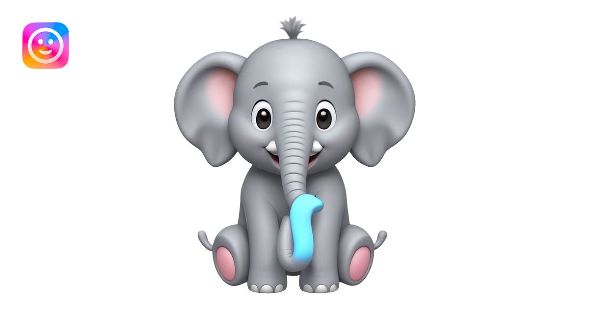 A cute, friendly 3D animated elephant character with a big smile on its ...