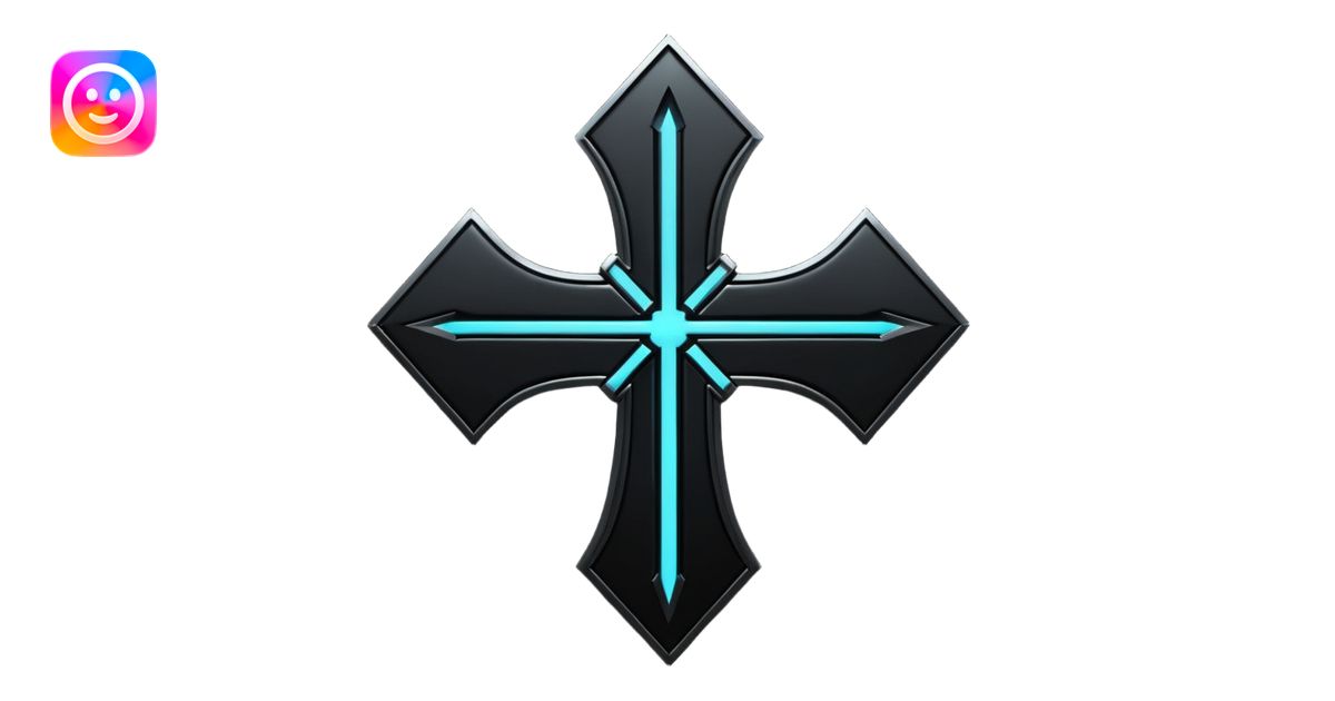 Emoji, dark futuristic cross, symmetrical geometric shape, black metal ...
