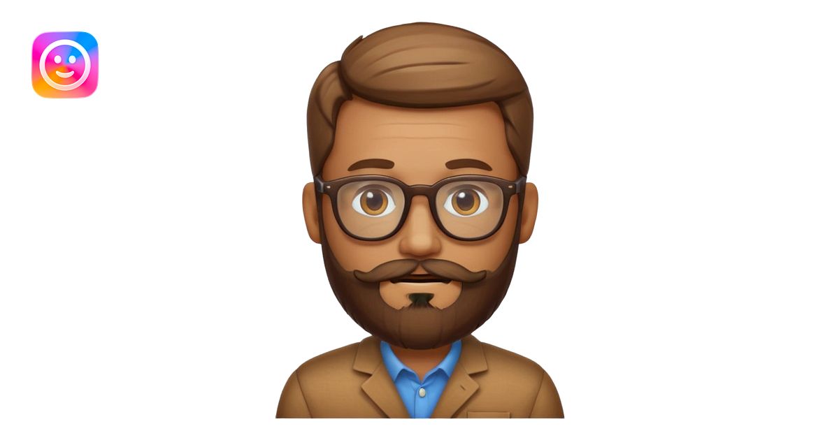 create a emoji man with beard, and glasses wooded color, sunkissed skin ...
