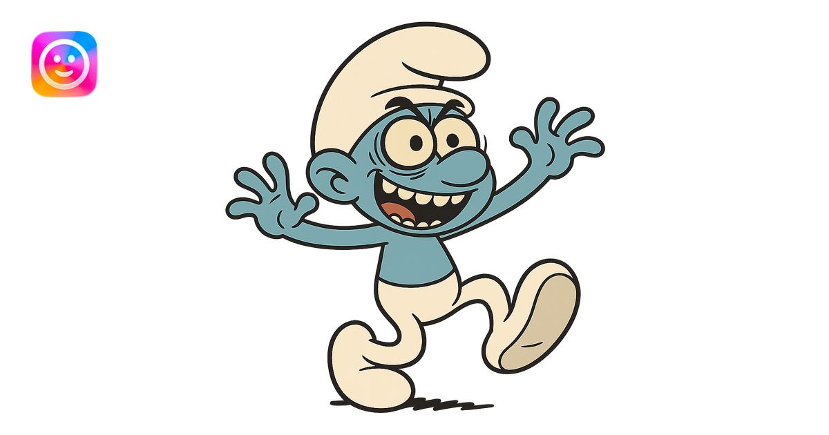 a smurf acting erratic, with dark circles under eyes and a manic grin ...