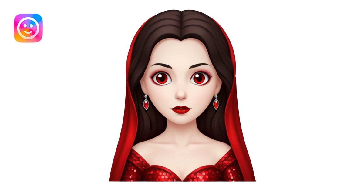 Bride of Dracula with long dark brown hair, red sequin outfit emoji ...