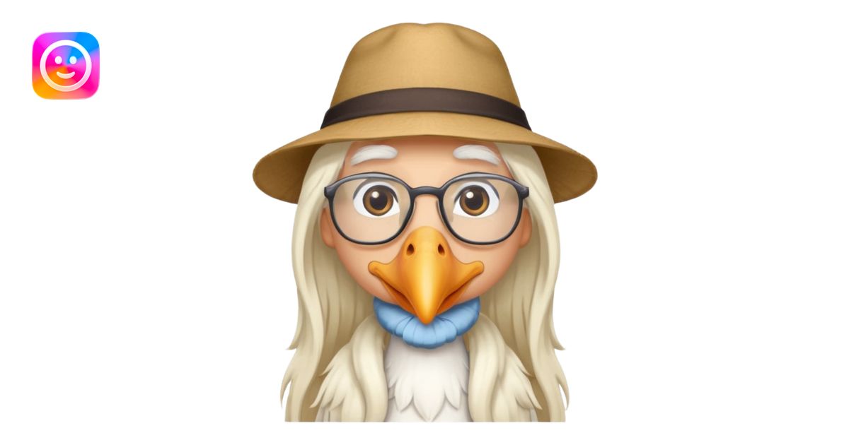 long hair stork with glasses and hat emoji | AI Emoji Generator