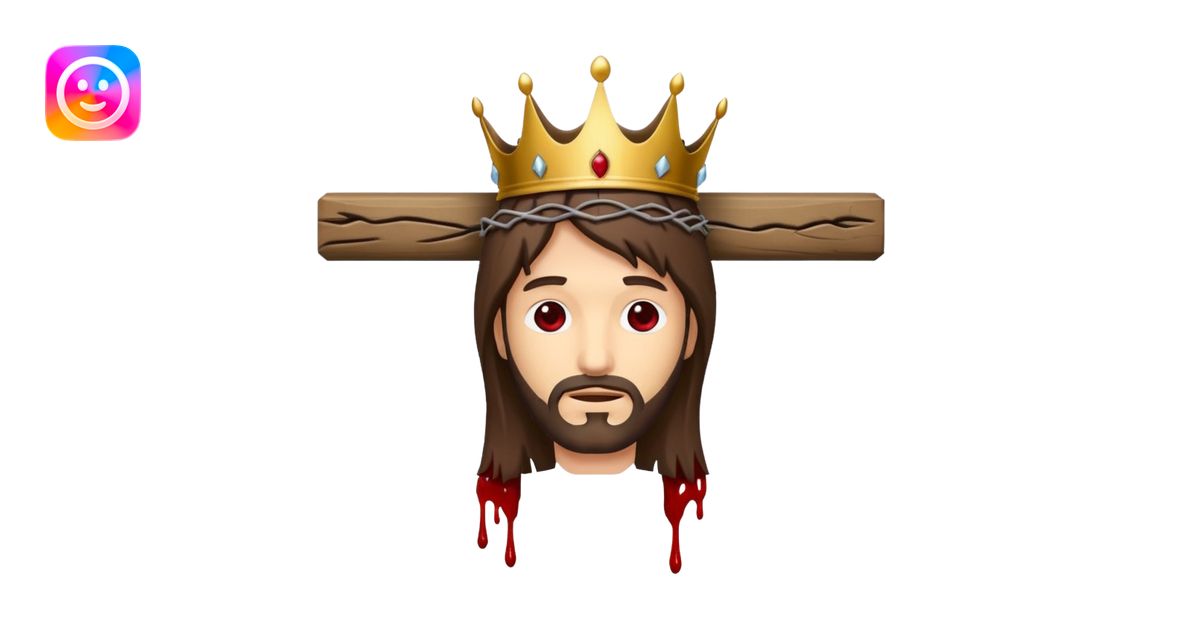 Christ hanging on the cross with the crown of thorns and the blood on ...