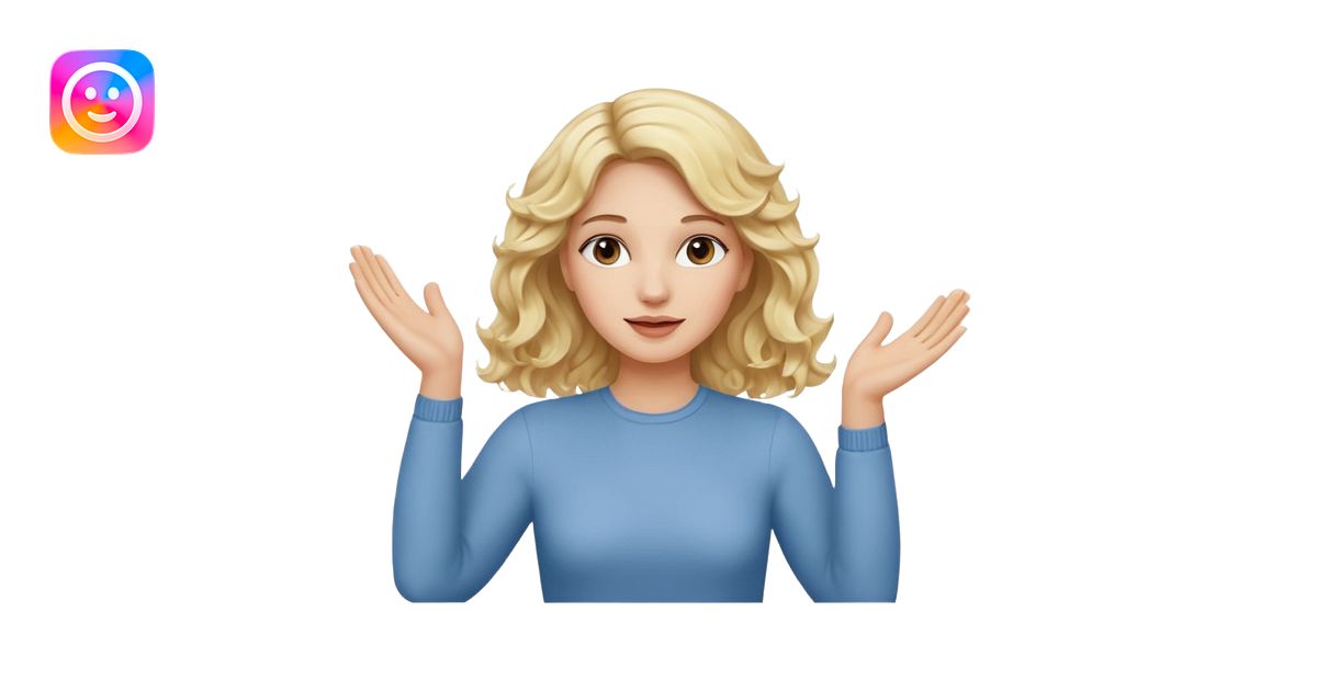 It wasn’t me, blonde wavy hair hands up emoji | AI Emoji Generator