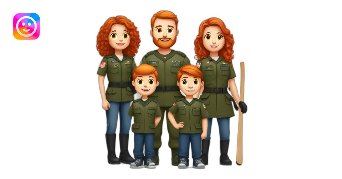 Family of five mother red hair father fat with beard son in the army ...