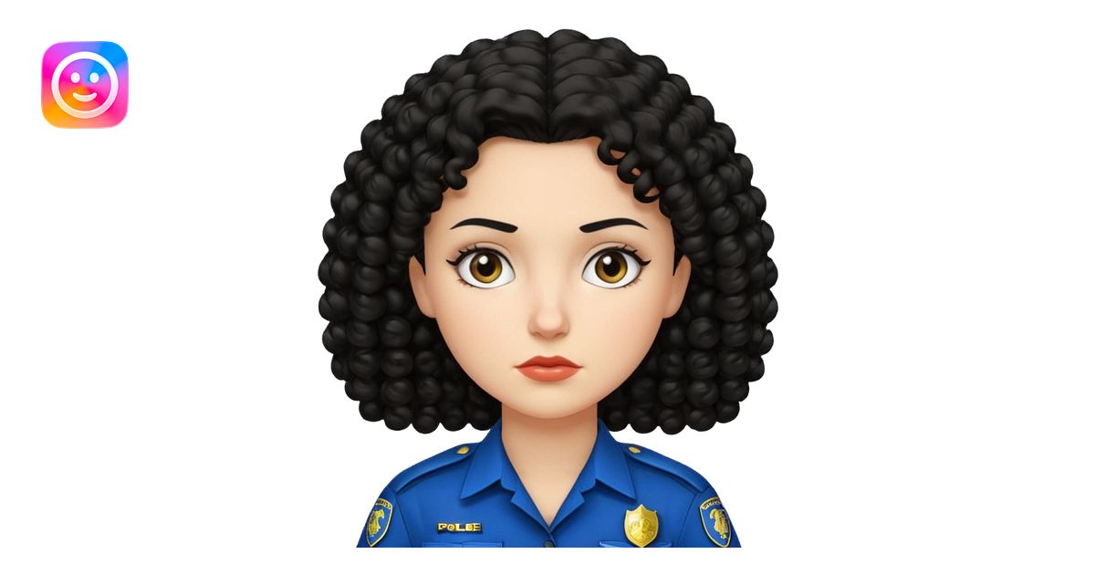 white woman police with black curly hair emoji | AI Emoji Generator