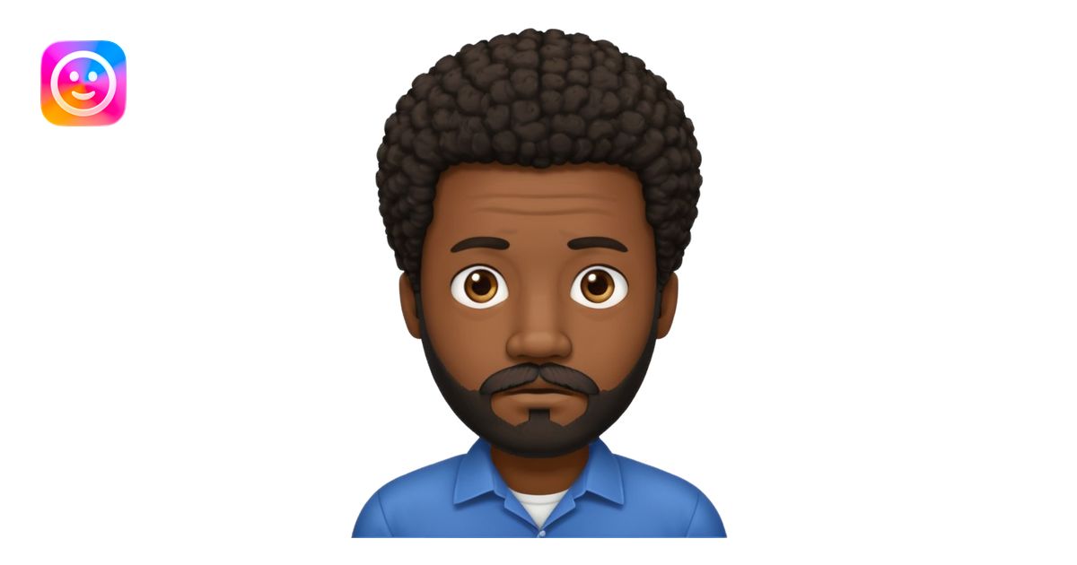 black man with beard, mustache, and short afro sad emoji | AI Emoji ...