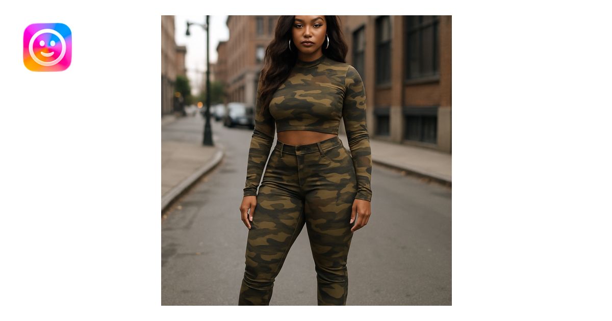 realistic full body camo baddie image | AI Emoji Generator