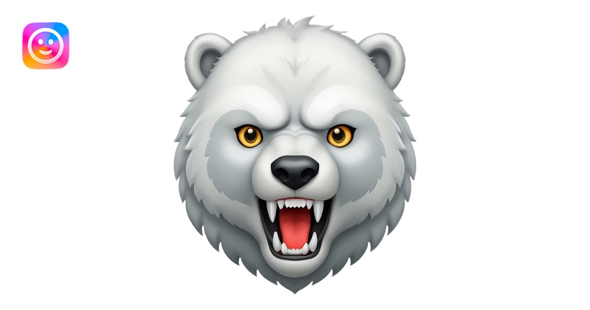 Polar bear and wolf hybrid with sabertooth fangs emoji | AI Emoji Generator