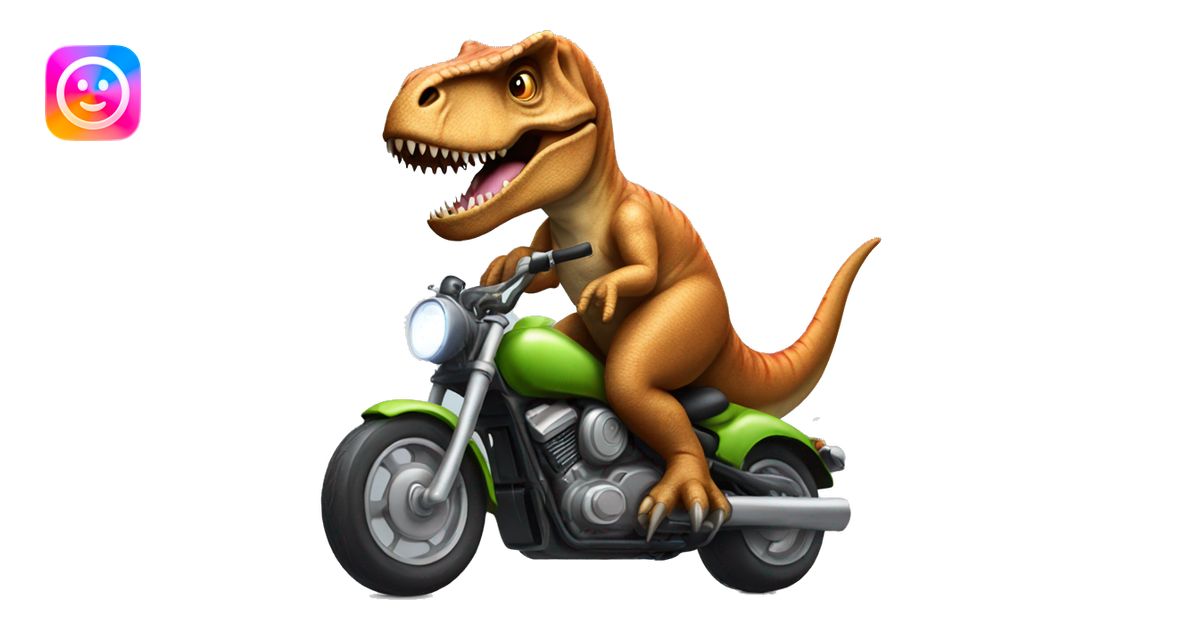 A T-rex riding a motorcycle emoji | AI Emoji Generator