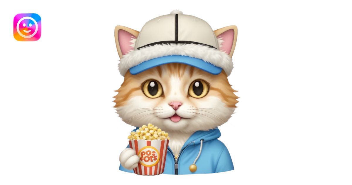 cat with with rapper popcorn with cap emoji | AI Emoji Generator