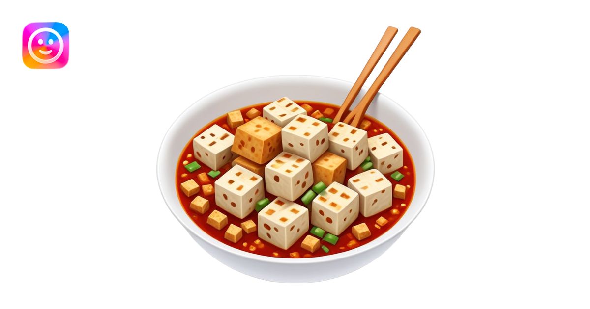 Sichuan Mapo Tofu spicy red dish with tofu cubes, simplified emoji ...